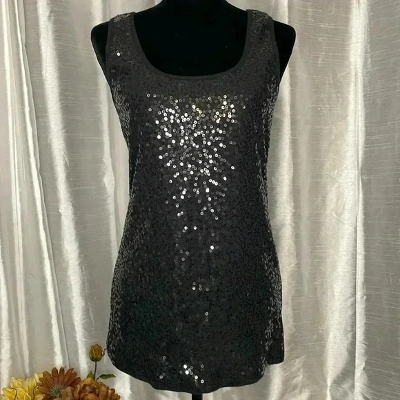 V Cristina | Tops | V Cristina Nwt Womens Xl Black Sequins Metalic ...